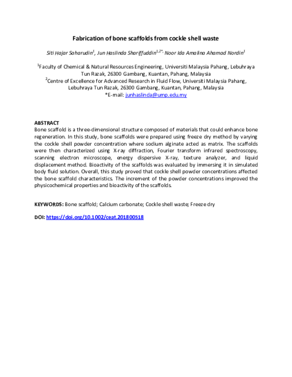 (PDF) Fabrication of Bone Scaffolds from Cockle Shell Waste