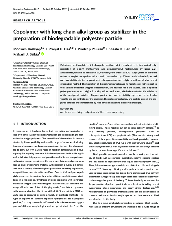 (PDF) Copolymer with long chain alkyl group as stabilizer in the ...