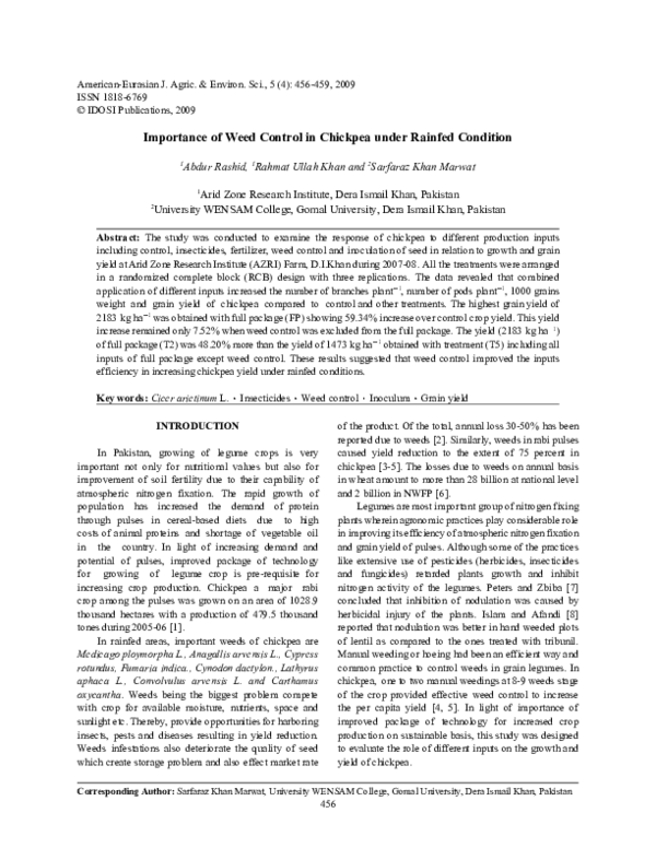 (PDF) Importance of Weed Control In Chickpea Under Rainfed Condition