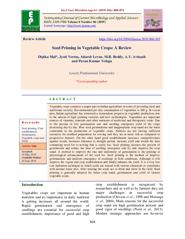 (PDF) Seed Priming in Vegetable Crops: A Review