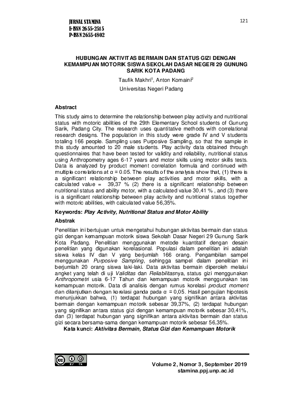 (PDF) Hubungan Aktivitas Bermain Dan Status Gizi Dengan Kemampuan ...