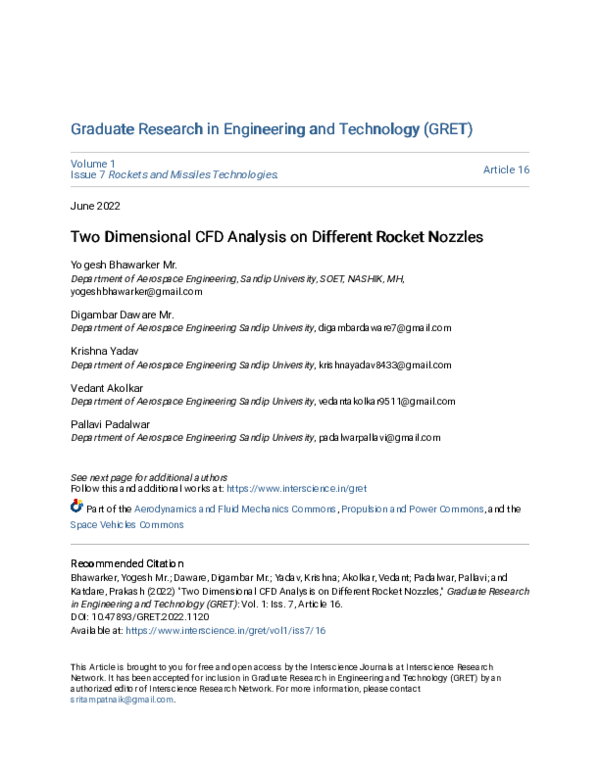(PDF) Two Dimensional CFD Analysis on Different Rocket Nozzles