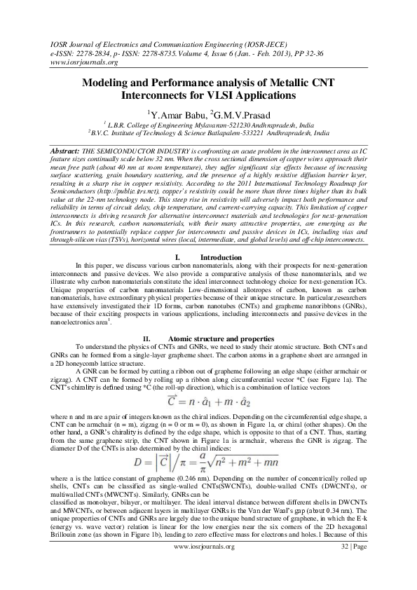 (PDF) Modeling and Performance analysis of Metallic CNT Interconnects for VLSI Applications