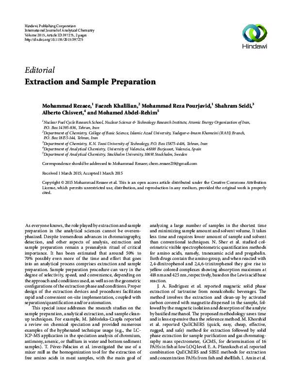 (PDF) Extraction and Sample Preparation