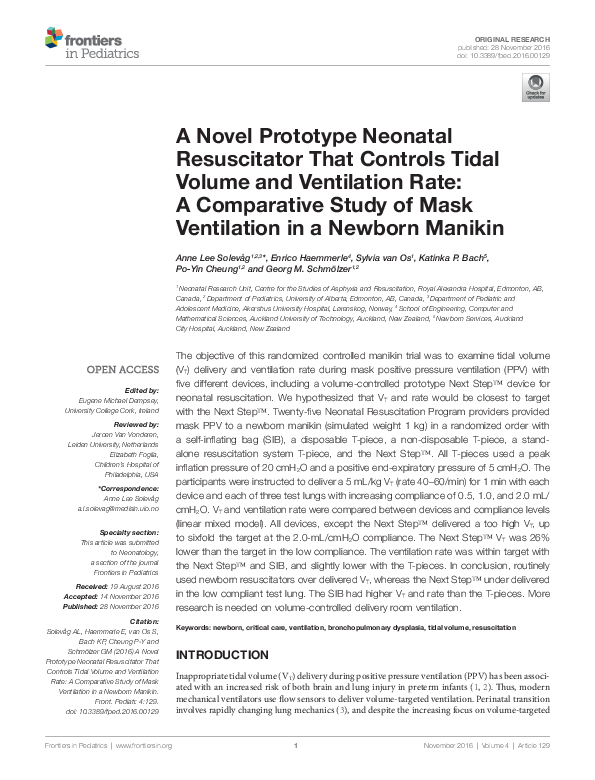 (PDF) A Novel Prototype Neonatal Resuscitator That Controls Tidal ...