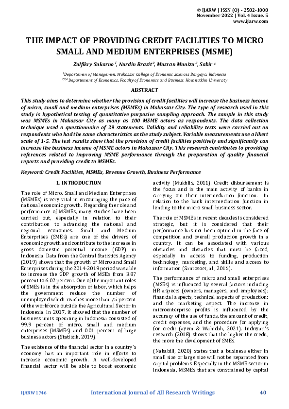 (PDF) THE IMPACT OF PROVIDING CREDIT FACILITIES TO MICRO SMALL AND ...