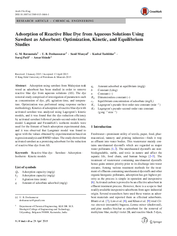 (PDF) Adsorption of Reactive Blue Dye from Aqueous Solutions Using Sawdust as Adsorbent ...