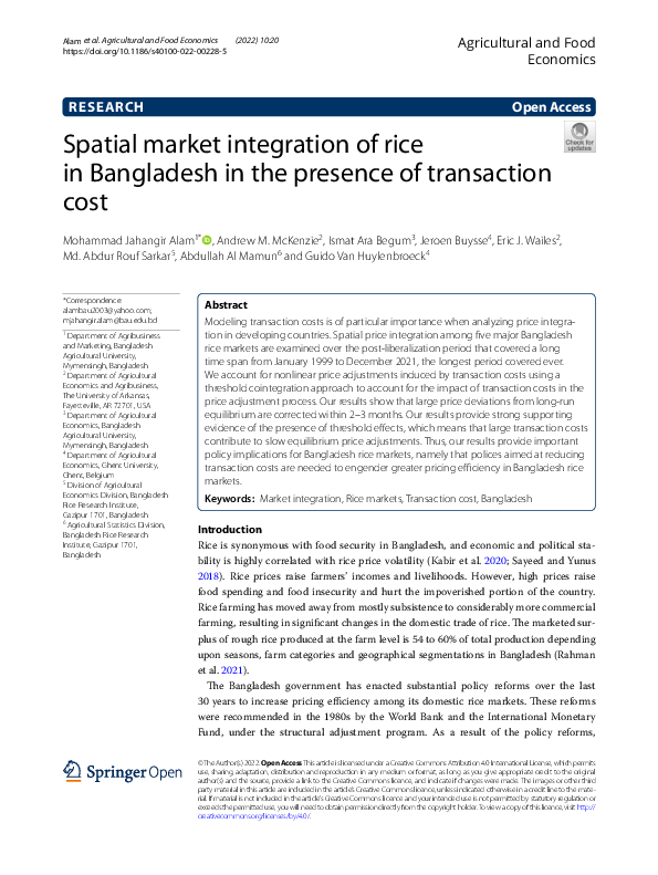 (PDF) Spatial market integration of rice in Bangladesh in the presence ...