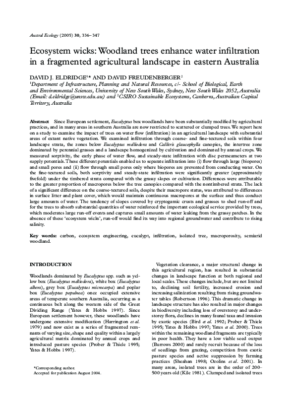(PDF) Ecosystem wicks: Woodland trees enhance water infiltration in a ...