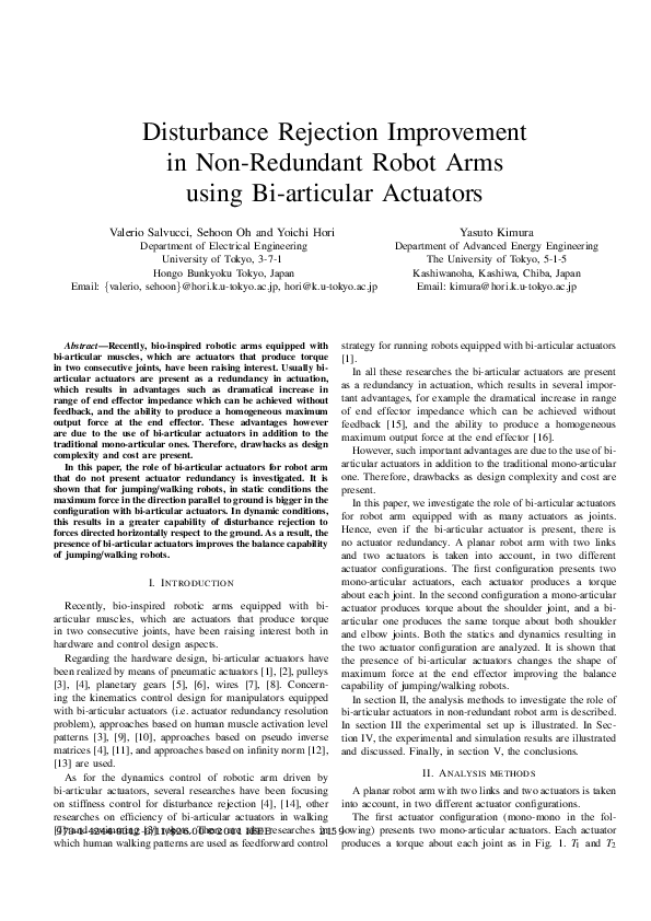 (PDF) Disturbance rejection improvement in non-redundant robot arms ...