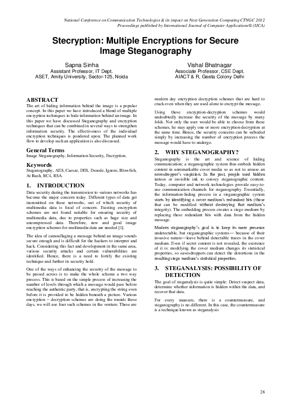 (PDF) Stecryption: Multiple Encryption for Secure Image Steganography