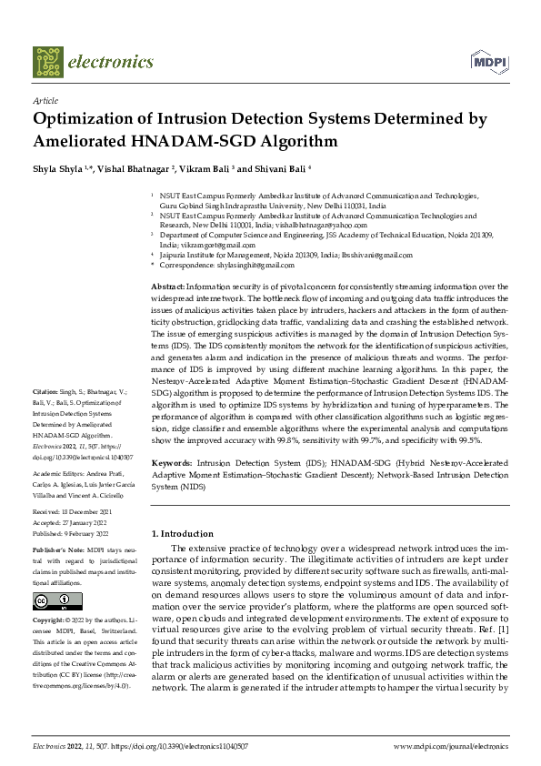 Optimization of Intrusion Detection Systems Determined by Ameliorated ...