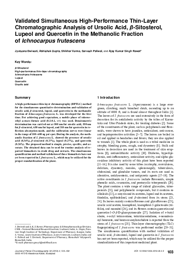 (PDF) Validated simultaneous high-performance thin-layer chromatographic analysis of ursolic ...