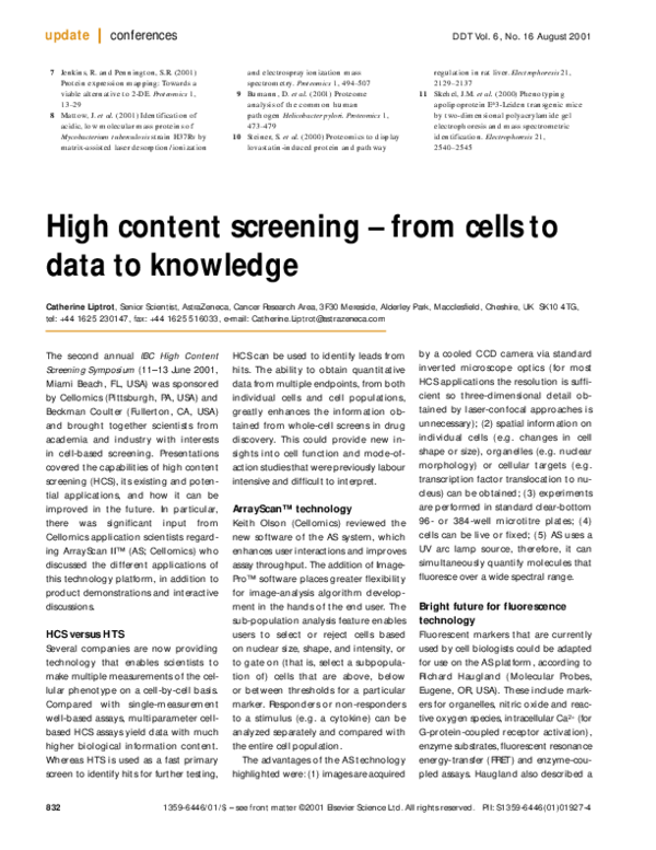 (PDF) High content screening – from cells to data to knowledge