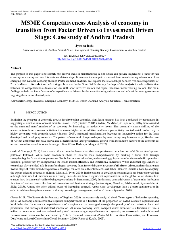 (PDF) MSME Competitiveness Analysis of economy in transition from Factor Driven to Investment ...