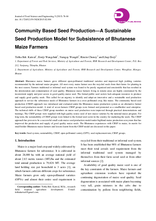 (PDF) Community Based Seed Production—A Sustainable Seed Production ...
