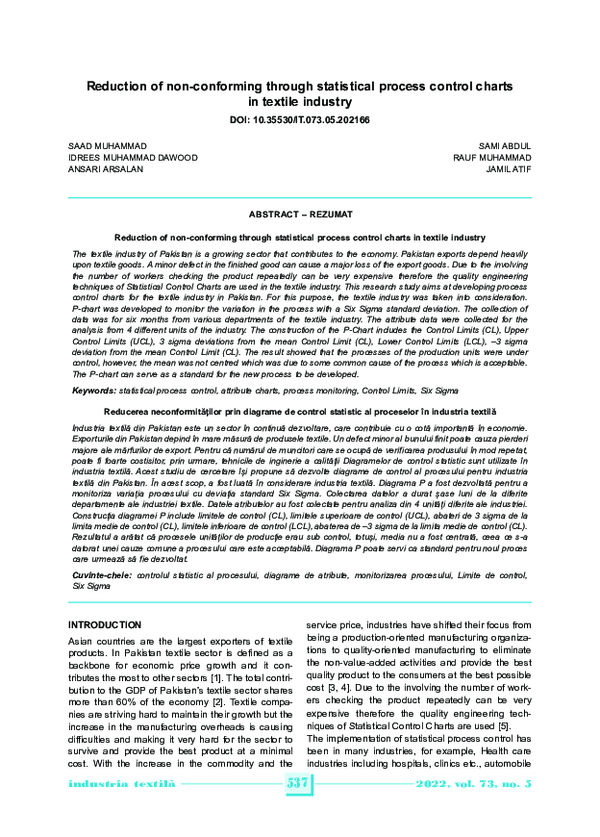 (PDF) Reduction of non conforming through statistical process control charts