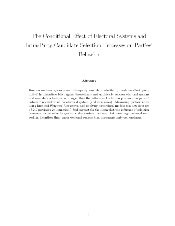 (PDF) The Conditional Effect of Electoral Systems and Intraparty Candidate Selection Processes ...