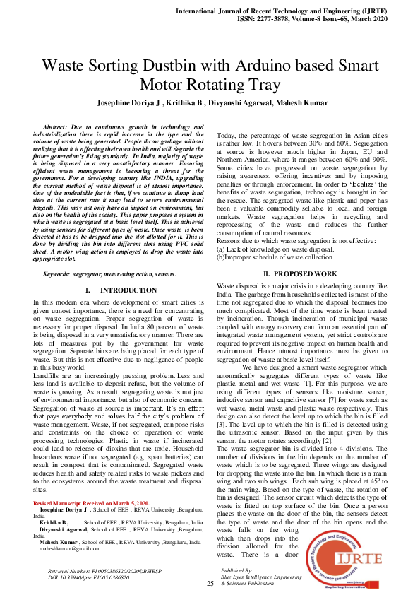 (PDF) Waste Sorting Dustbin with Arduino based Smart Motor Rotating ...