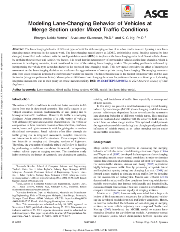 (PDF) Modeling Lane-Changing Behavior of Vehicles at Merge Section ...