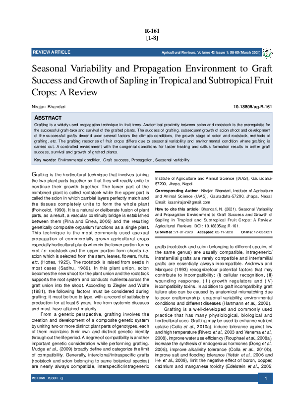 (PDF) Seasonal Variability and Propagation Environment to Graft Success ...
