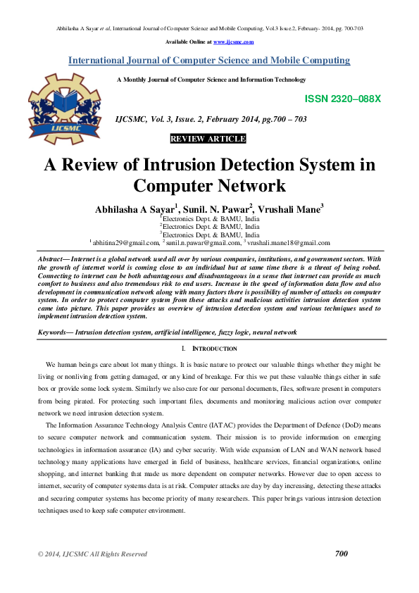 (PDF) A Review of Intrusion Detection System in Computer Network