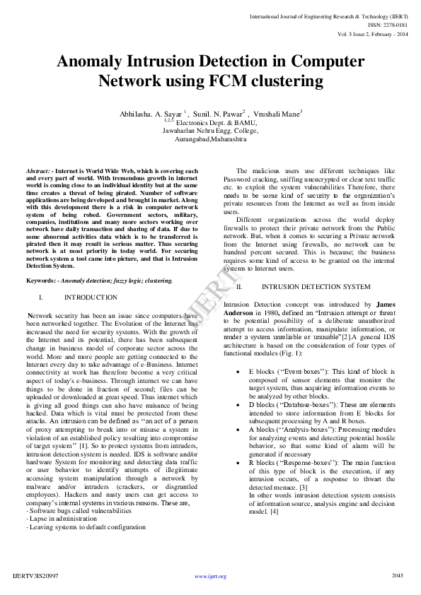 Pdf Anomaly Intrusion Detection In Computer Network Using Fcm Clustering
