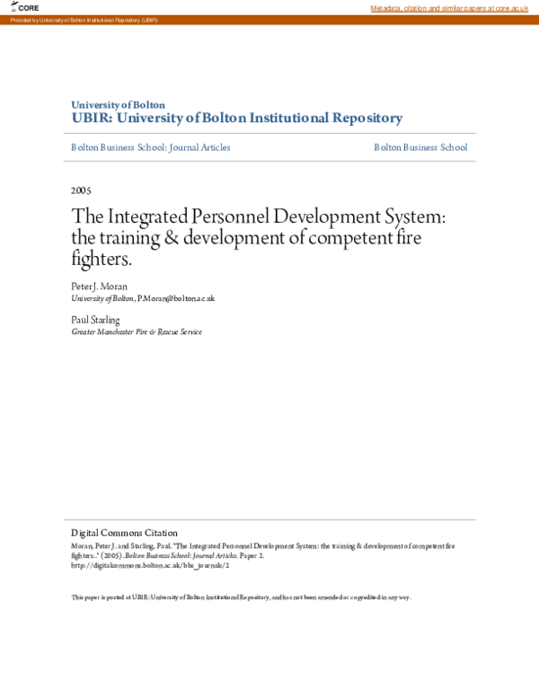 (PDF) The Integrated Personnel Development System: the training and ...