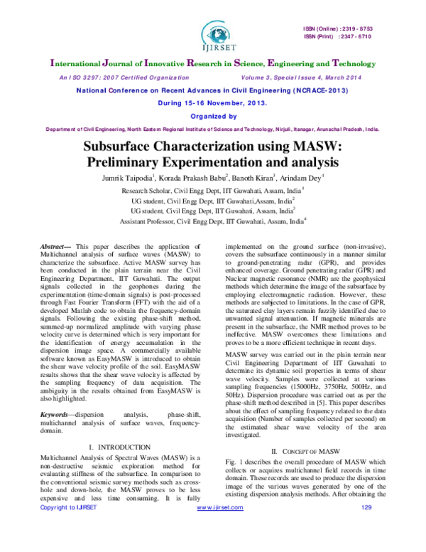 Pdf Subsurface Characterization Using Masw Preliminary