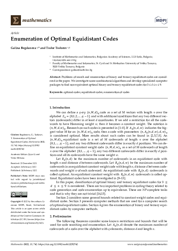 (PDF) Enumeration of Optimal Equidistant Codes
