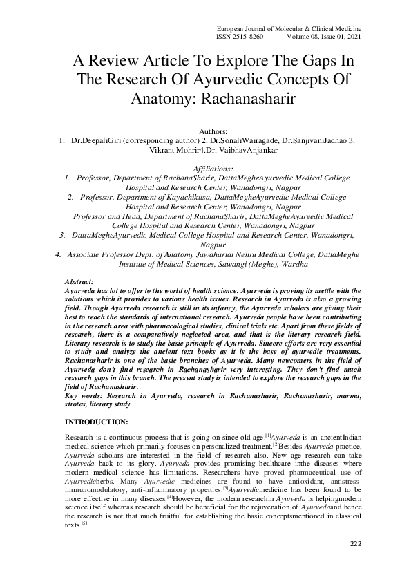 (PDF) A Review Article To Explore The Gaps In The Research Of Ayurvedic ...