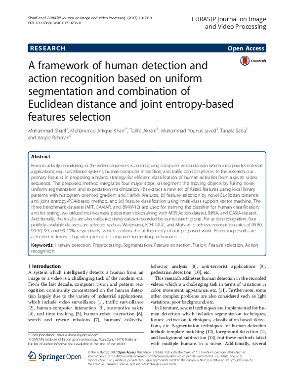 Pdf A Framework Of Human Detection And Action Recognition Based On