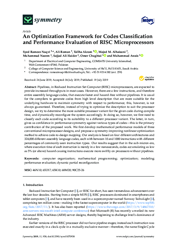 (PDF) An Optimization Framework for Codes Classification and Performance Evaluation of RISC ...