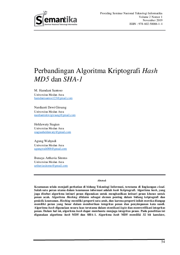 (PDF) Perbandingan Algoritma Kriptografi Hash MD5 dan SHA-1
