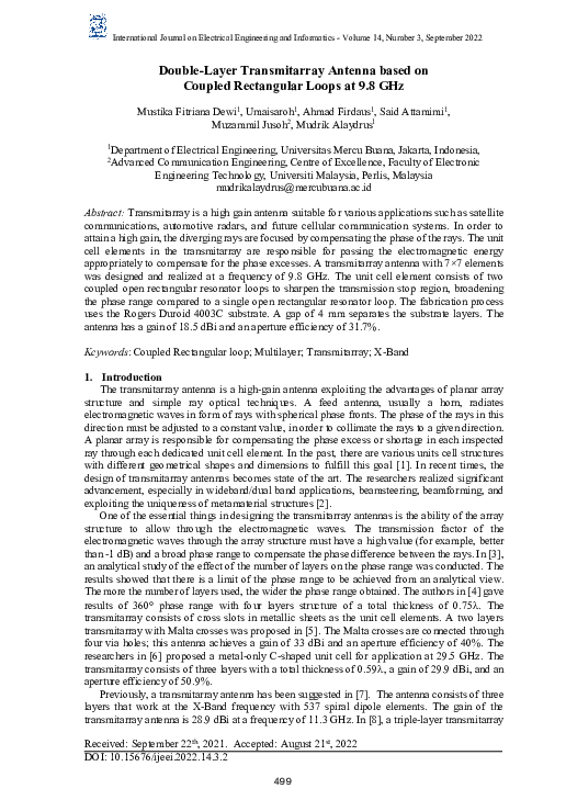 (PDF) Double-Layer Transmitarray Antenna based on Coupled Rectangular Loops at 9.8 GHz