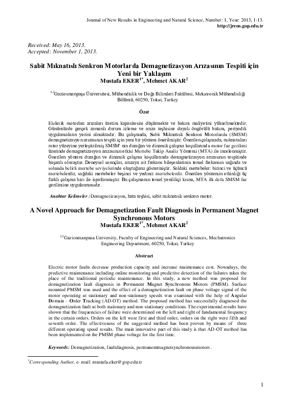 (PDF) A Novel Approach for Demagnetization Fault Diagnosis in Permanent ... (PDF) A Novel Approach for Demagnetization Fault Diagnosis in Permanent ...