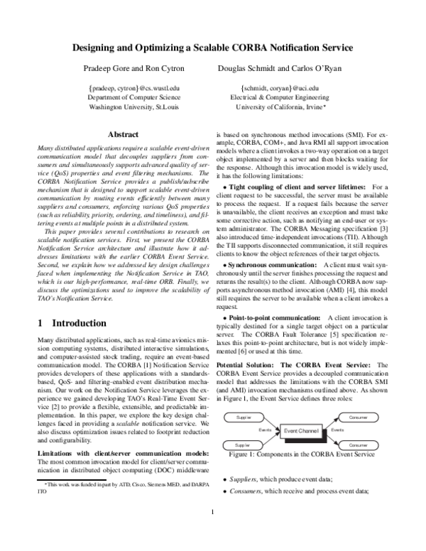 (PDF) Designing and Optimizing a Scalable CORBA Notification Service