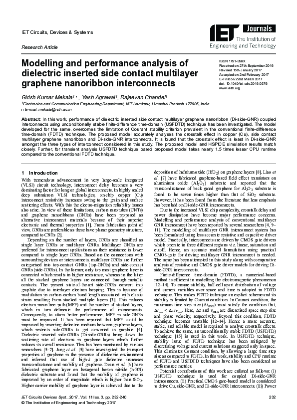 Pdf Modelling And Performance Analysis Of Dielectric Inserted Side Contact Multilayer Graphene