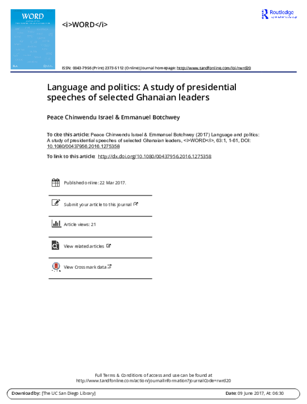 (PDF) Language and politics: A study of presidential speeches of ...