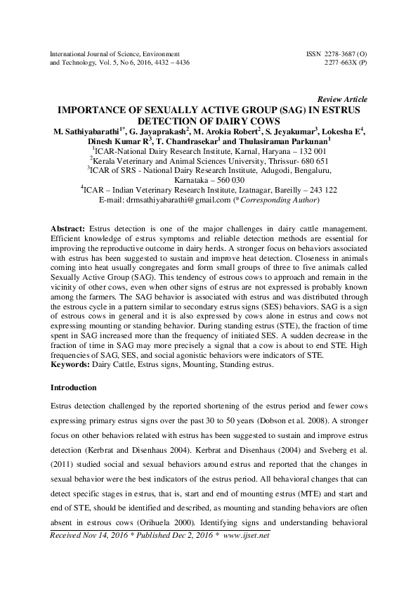 (PDF) Importance of Sexually Active Group (Sag) in Estrus Detection of ...