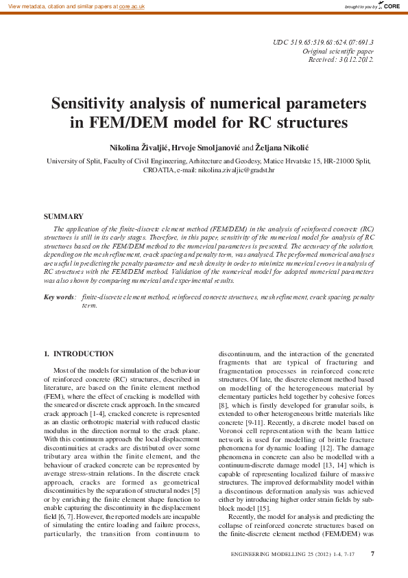 (PDF) Sensitivity analysis of numerical parameters in FEM/DEM model for RC structures