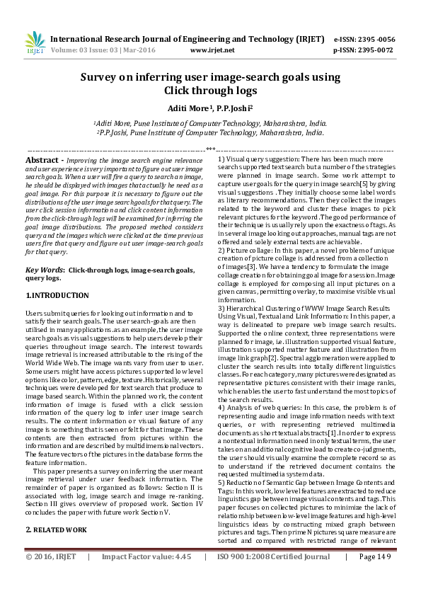 Pdf Survey On Inferring User Image Search Goals Using Click Through Logs