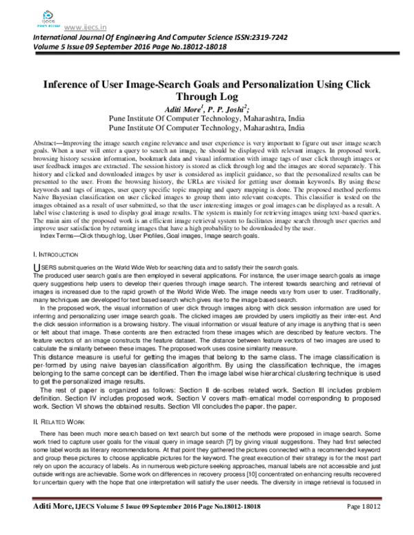 (PDF) Inference of User Image-Search Goals and Personalization Using Click Through Log