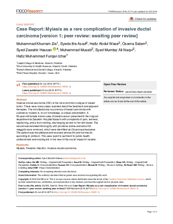 (PDF) Case Report: Myiasis as a rare complication of invasive ductal ...
