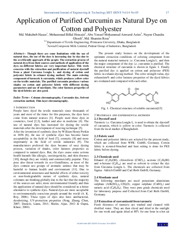 (PDF) Application of Purified Curcumin as Natural Dye on Cotton and ...