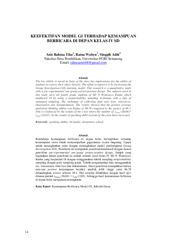 (PDF) Keefektifan Model Gi Terhadap Kemampuan Berbicara DI Depan Kelas IV SD
