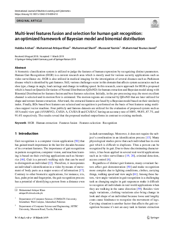 (PDF) Multi-level features fusion and selection for human gait recognition: an optimized ...