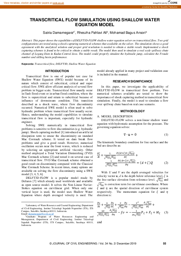 (PDF) Transcritical Flow Simulation Using Shallow Water Equation Model