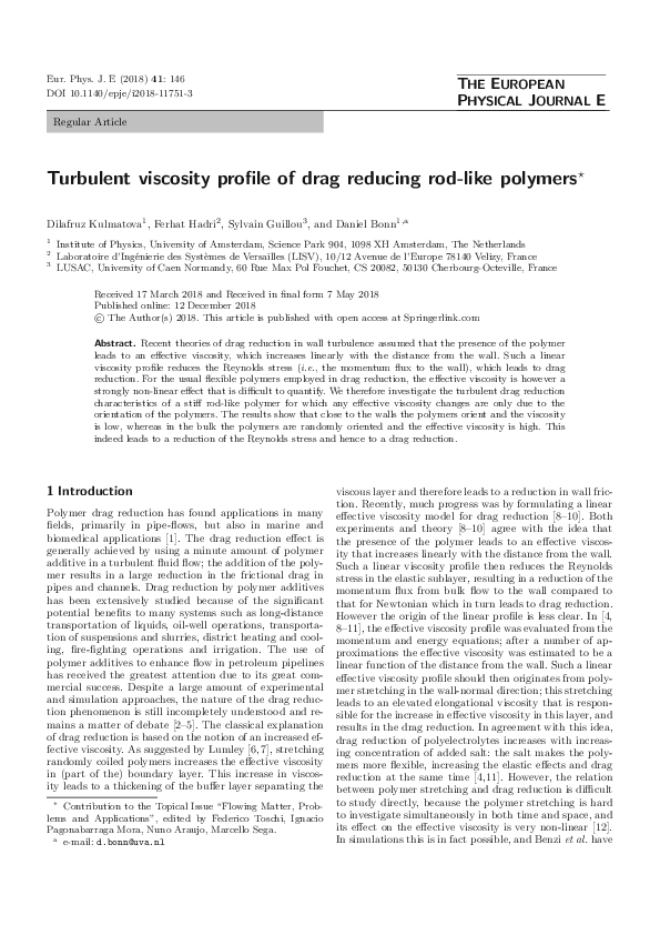 (PDF) Turbulent viscosity profile of drag reducing rod-like polymers