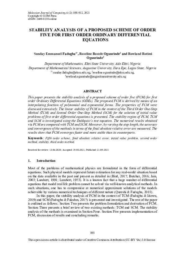 (PDF) Stability Analysis of a Proposed Scheme of Order Five for First ...